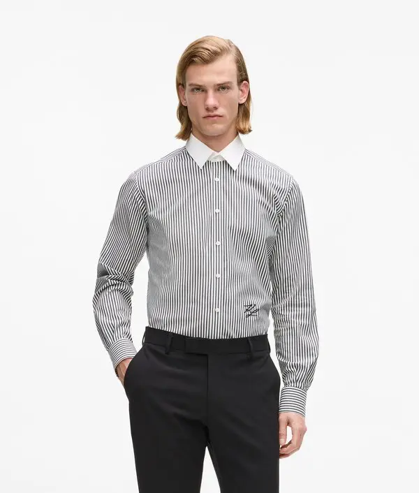 Karl Lagerfeld Contrast Collar Striped Shirt - Black