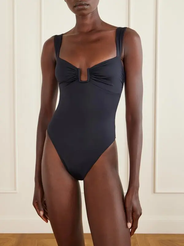 AWAY THAT DAY Cannes Embellished Gathered Swimsuit - Black