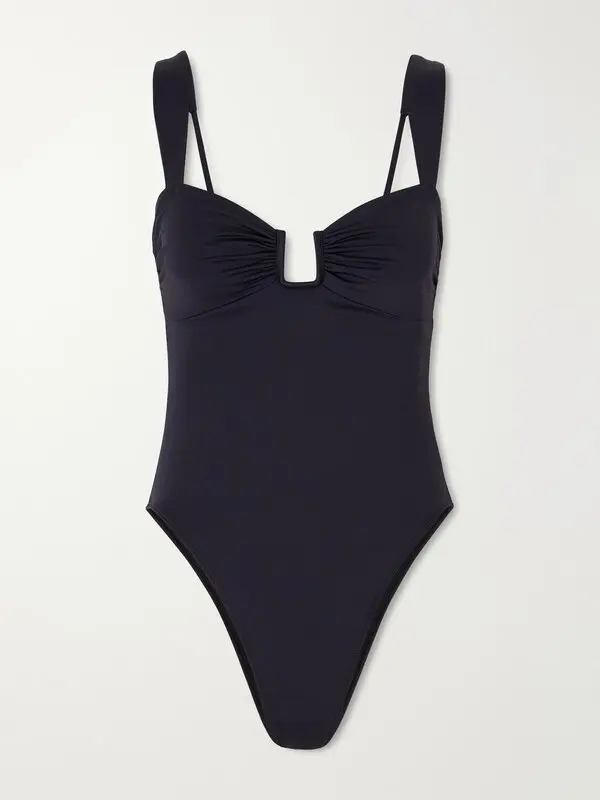 AWAY THAT DAY Cannes Embellished Gathered Swimsuit - Black