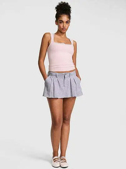Pink Campus Fleece Pleated Skort - Grey