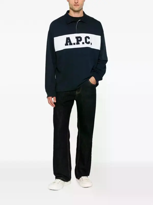 A.p.c. Logo-print Long-sleeve Polo Shirt - Blue