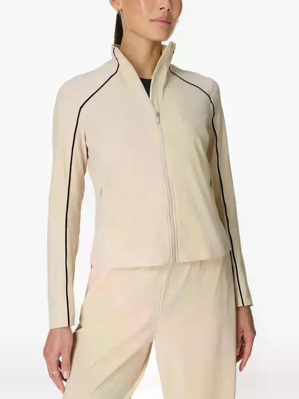 Sweaty Betty Barley Beige Contrast Piping High Neck Zip Tracksuit
