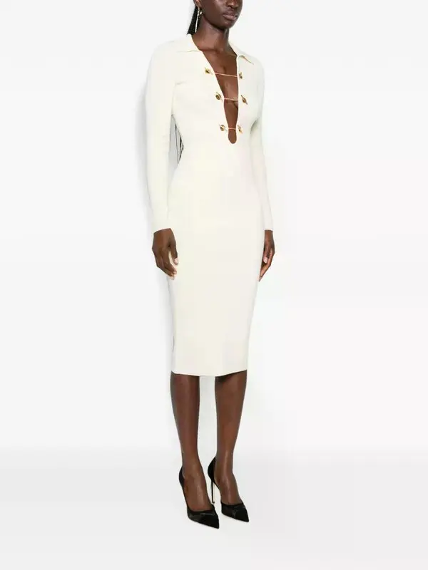 Elisabetta Franchi Gold-tone Chain-link Detail Midi Dress - Neutrals