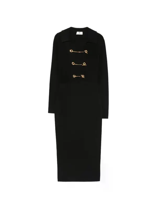 Elisabetta Franchi Ribbed Knit Midi Dress With Toggle Fastening - Black