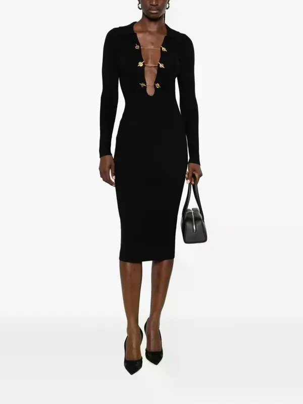Elisabetta Franchi Ribbed Knit Midi Dress With Toggle Fastening - Black