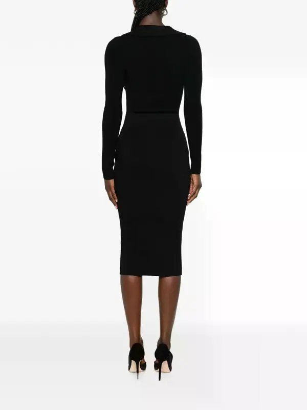Elisabetta Franchi Ribbed Knit Midi Dress With Toggle Fastening - Black