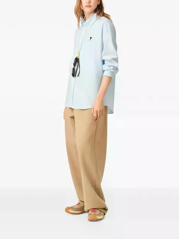 AMI Paris Striped Cotton Shirt With De Coeur