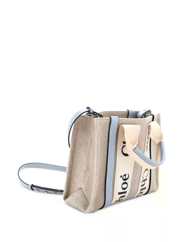 Chloé Woody Convertible Canvas With Leather Small Tote Bag - Blue