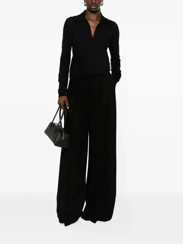 Max Mara Bobble-knit V-neck Polo Sweater - Black