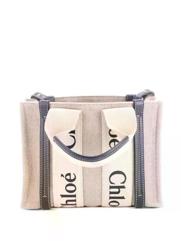 Chloé Woody Canvas With Leather Small Tote Bag - Blue