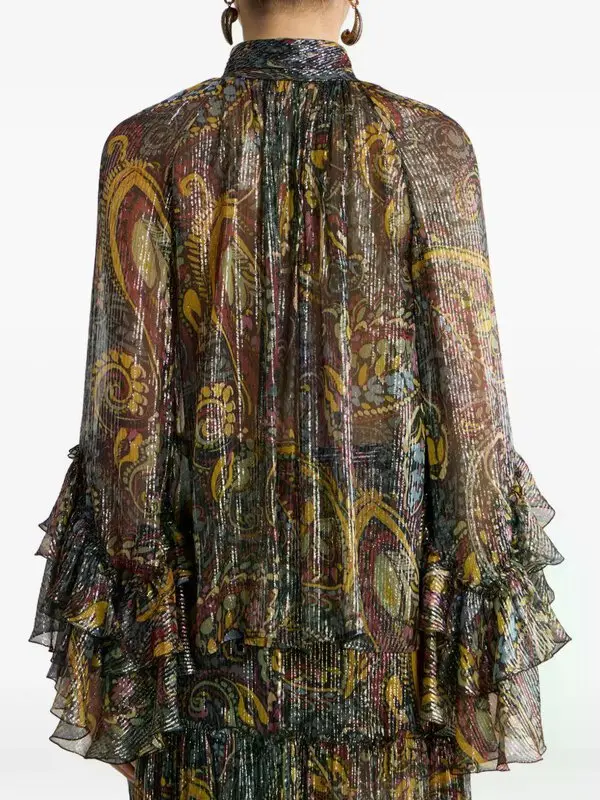 Etro Silk Shirt With Ruffle And Paisley Motif - Black