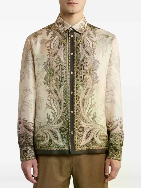 Etro Silk Twill Shirt With Placed Pegaso-print