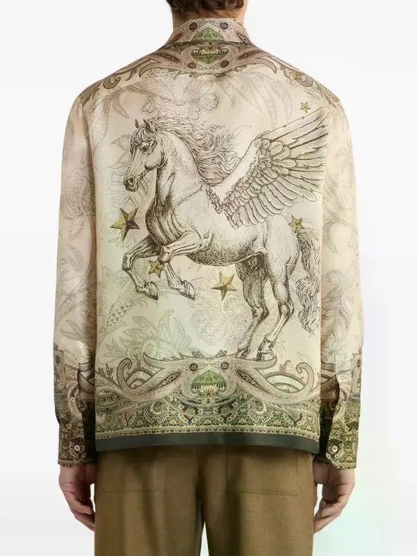 Etro Silk Twill Shirt With Placed Pegaso-print
