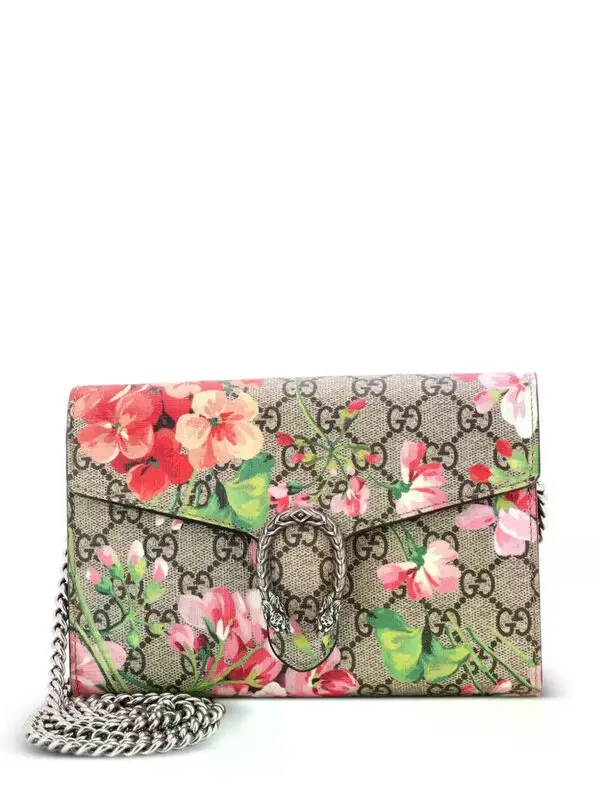 Gucci Dionysus Blooms Print Gg Coated Canvas Chain Wallet - Pink