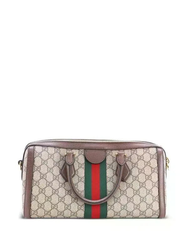 Gucci Ophidia Boston Bag Gg Coated Canvas Medium Satchel - Brown
