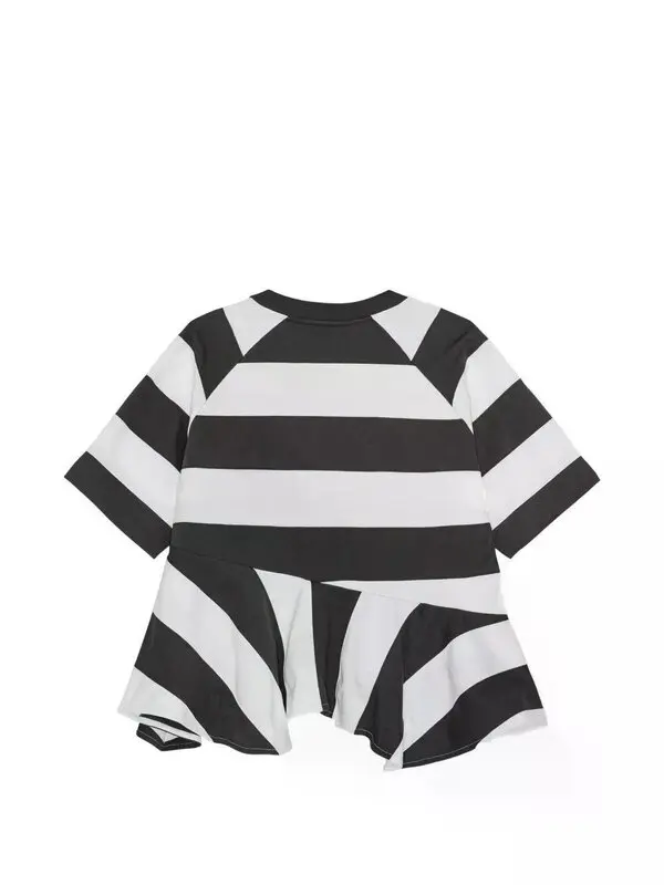 GANNI Striped Cotton V-neck T-shirt With Peplum Hem