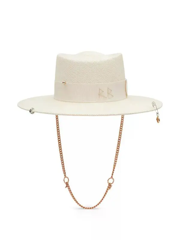 Ruslan Baginskiy Gambler Chain-strap Straw Hat - Neutrals