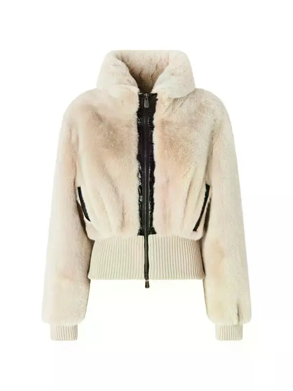 Pinko Faux-fur Ribbed-trim Jacket - Neutrals