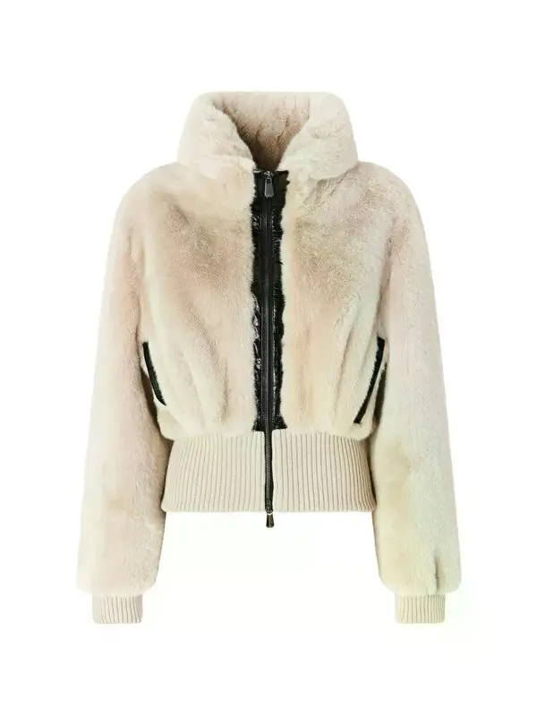 Pinko Faux Fur Ribbed-trim Jacket - Neutrals