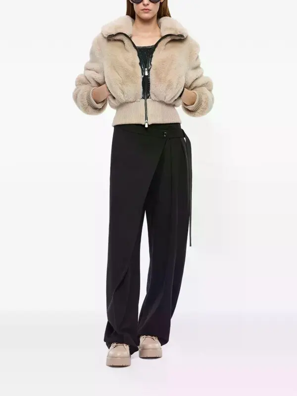 Pinko Faux Fur Ribbed-trim Jacket - Neutrals