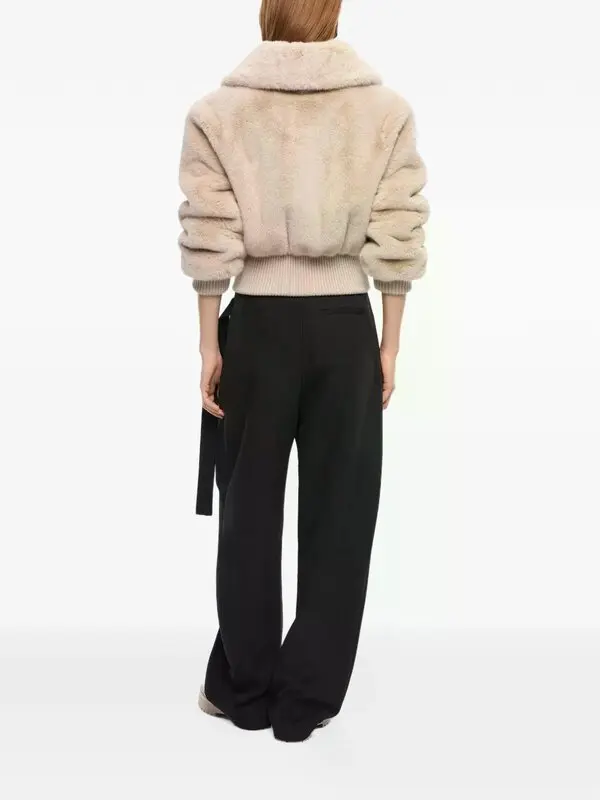 Pinko Faux Fur Ribbed-trim Jacket - Neutrals