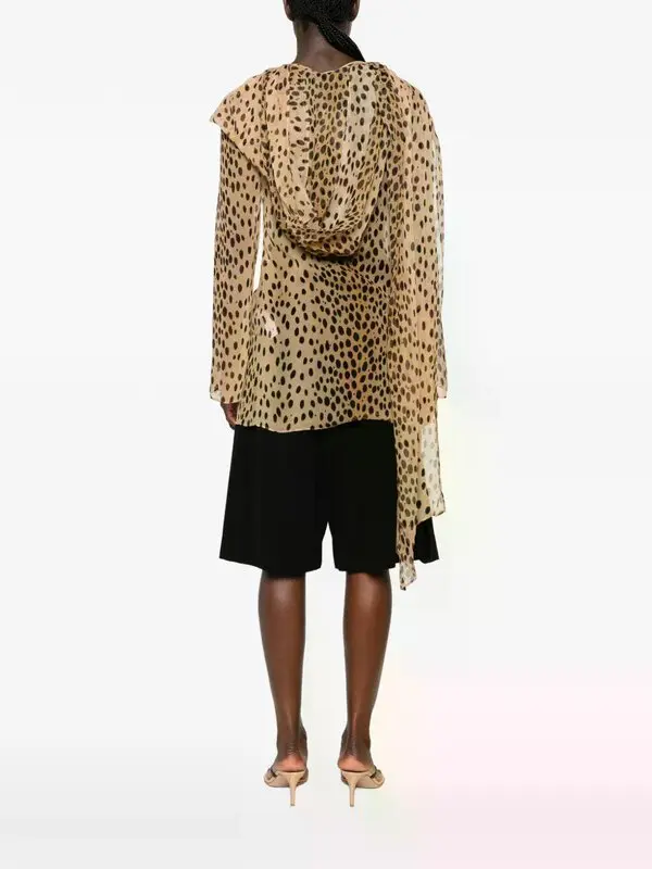 Cult Gaia Beaux Cheetah-print Hooded Blouse