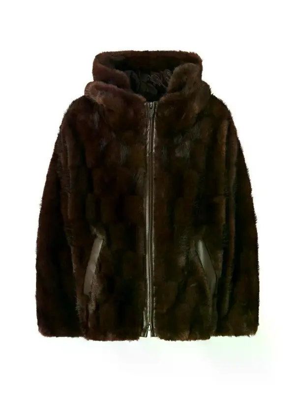 Pinko Faux-fur Hooded Coat - Brown