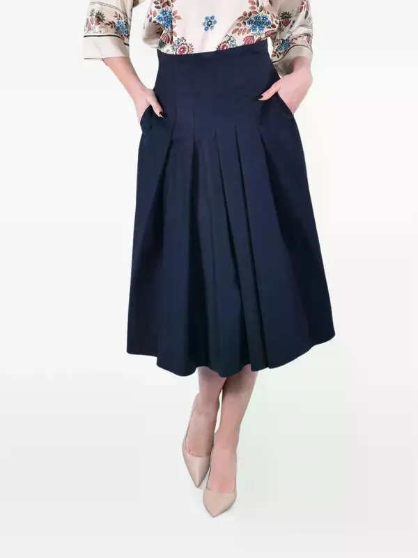 Max Mara Pleated Flared Midi Skirt - Blue