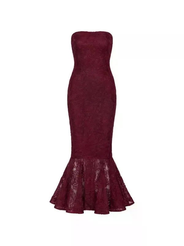 ROTATE BY BIRGER CHRISTENSEN Flower Mesh Flounce Maxi Dress - Red