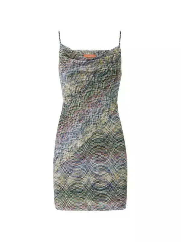 Missoni Zigzag Knit Cowl Neck Spaghetti Strap Dress - Blue