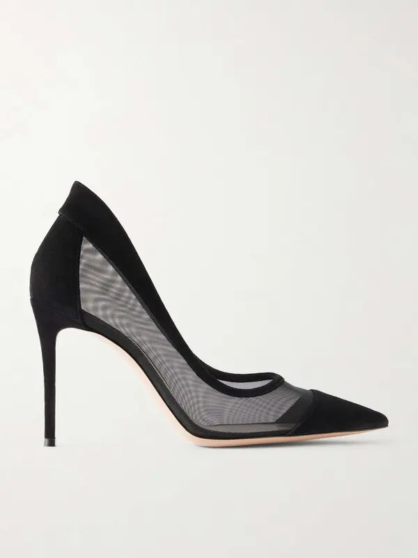 GIANVITO ROSSI 95 Mesh-trimmed Suede Pumps