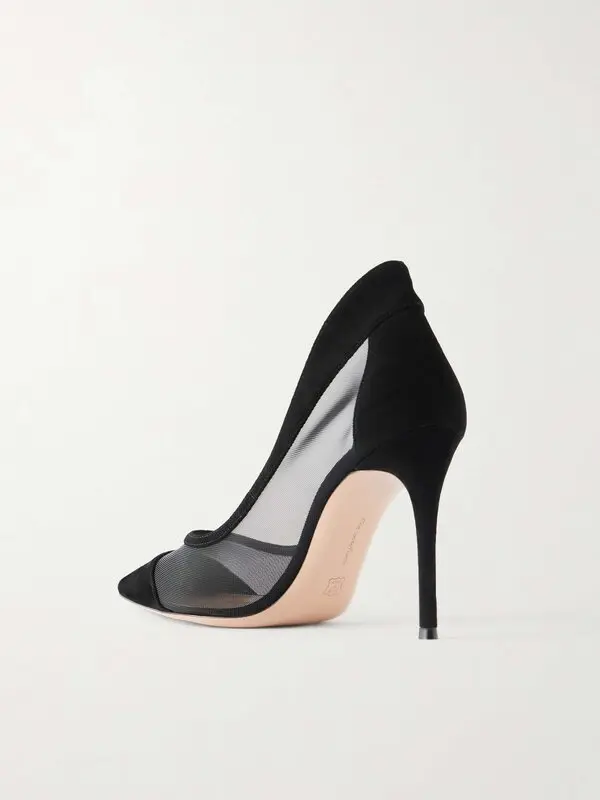 GIANVITO ROSSI 95 Mesh-trimmed Suede Pumps