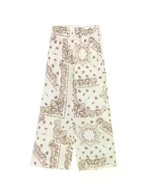 VENUJA Paisley Print Drawstring Wide Leg Trousers - Neutrals
