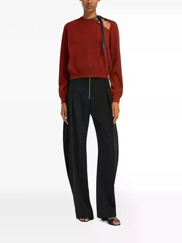 FERRAGAMO Leather-appliqué Cut-out Crew Neck Sweater - Red