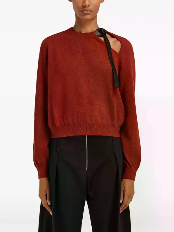 FERRAGAMO Leather-appliqué Cut-out Crew Neck Sweater - Red