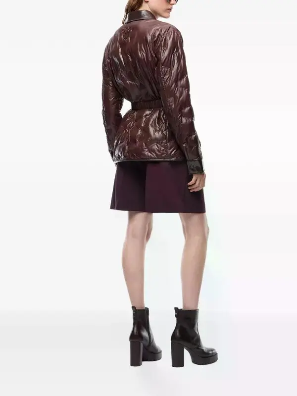 Pinko Quilted High-shine Belted Jacket - Brown