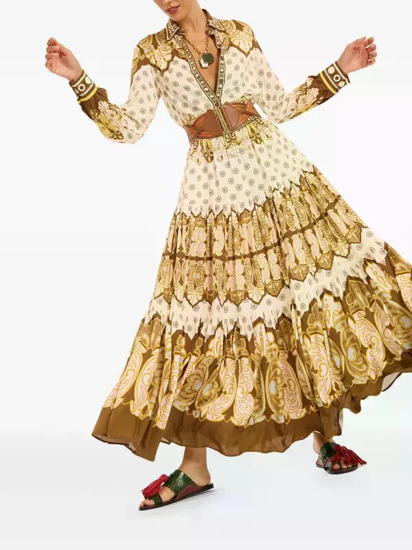 La DoubleJ Cocoon Placed Brown Bellini Dress In Viscose Voile