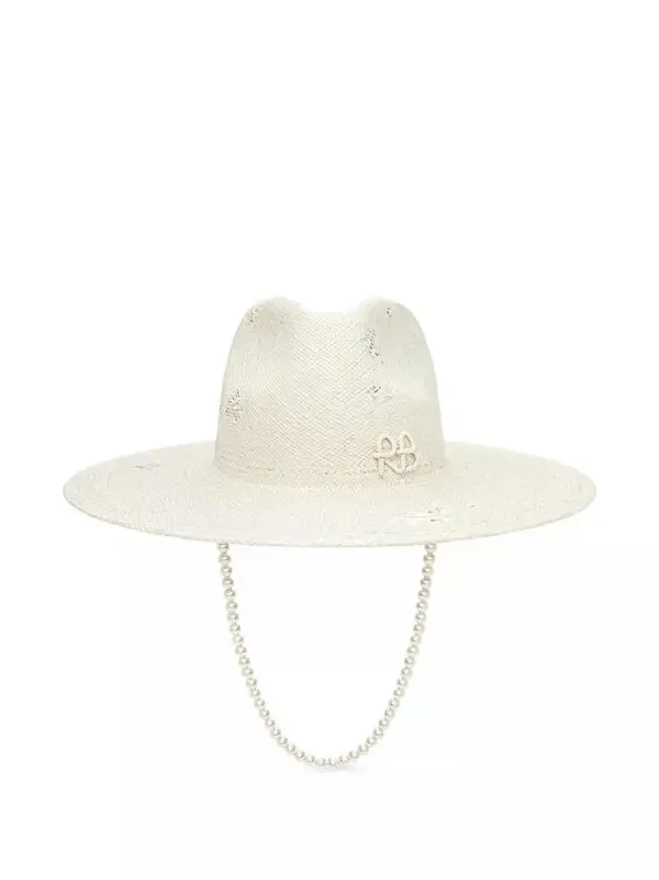 Ruslan Baginskiy Pearl-embellished Fedora Hat - White