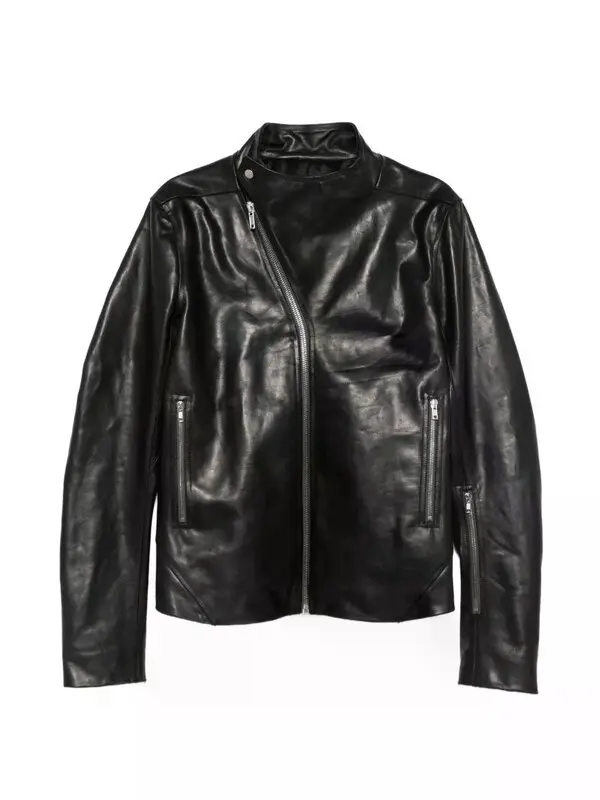 Rick Owens Asymmetric Zip Leather Jacket - Black