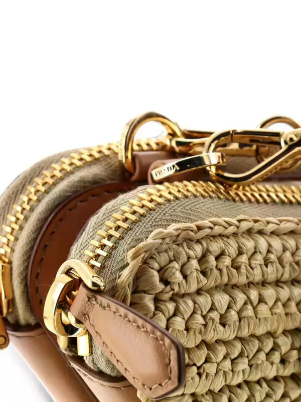 Prada Raffia And Leather Mini Crossbody Bag