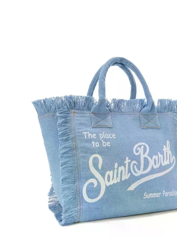 MC2 SAINT BARTH Vanity Frayed Denim Tote Bag - Blue