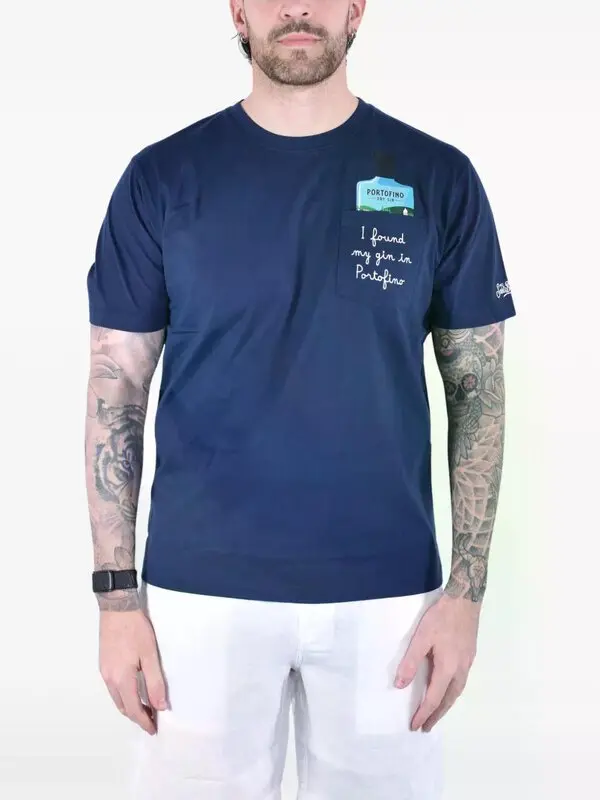 MC2 SAINT BARTH Portofino Embroidered Cotton T-shirt - Blue