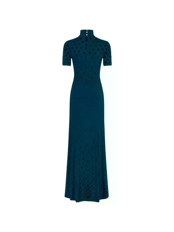 Rabanne Velvet-detail Maxi Dress - Blue