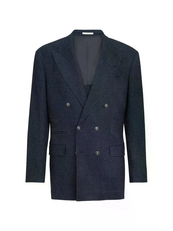 Brunello Cucinelli Prince Of Wales Flannel One-and-a-half Breasted Blazer - Blue