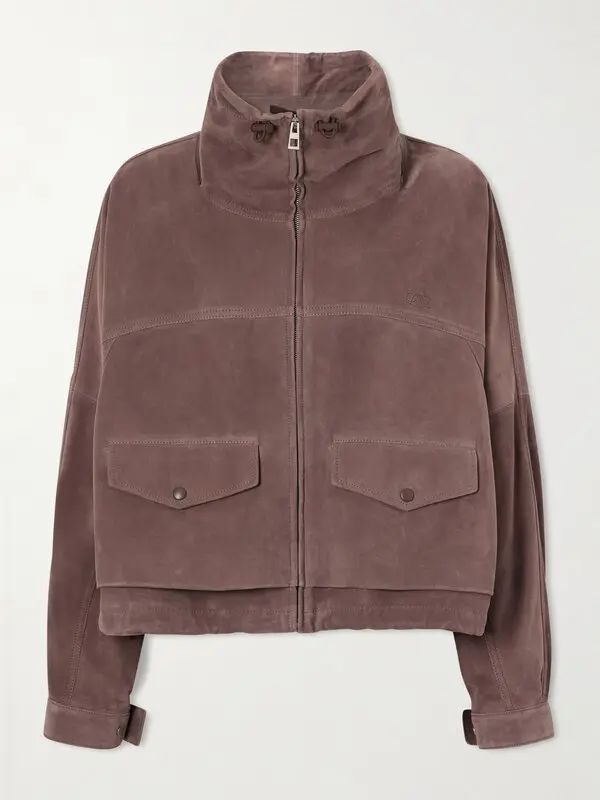 Loewe Anagram Embroidered Suede Jacket - Brown