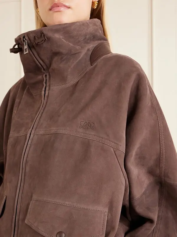 Loewe Anagram Embroidered Suede Jacket - Brown