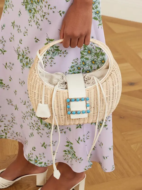 ROGER VIVIER Embellished Raffia Shoulder Bag