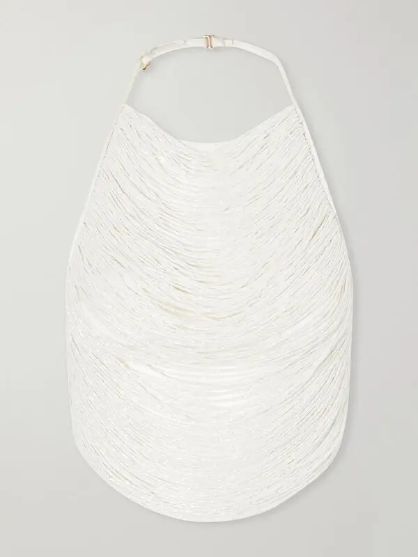 Cult Gaia Tanner Embellished Silk-blend Satin Tank - Neutrals