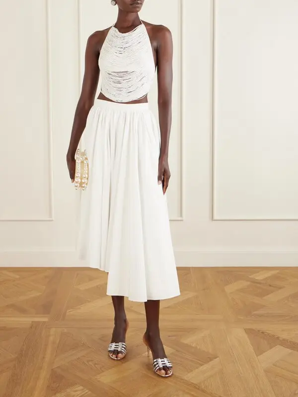 Cult Gaia Tanner Bead-embellished Silk-blend Satin Halter Tank - Neutrals