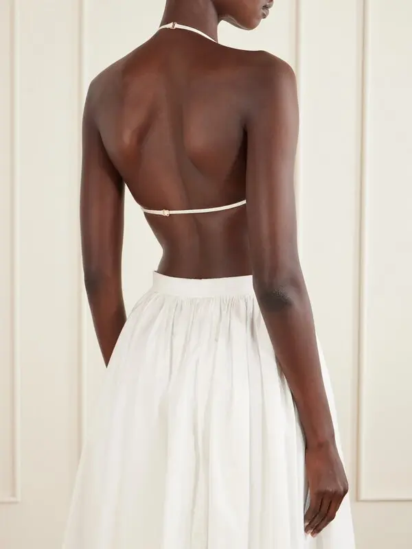 Cult Gaia Tanner Bead-embellished Silk-blend Satin Halter Tank - Neutrals